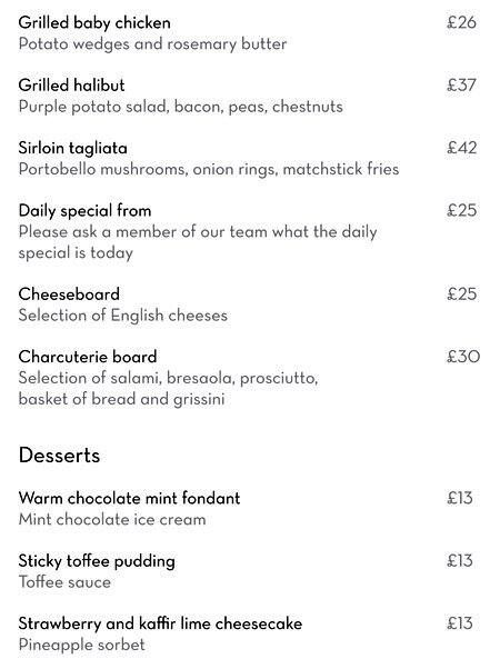 Menu at The Promenade restaurant, London