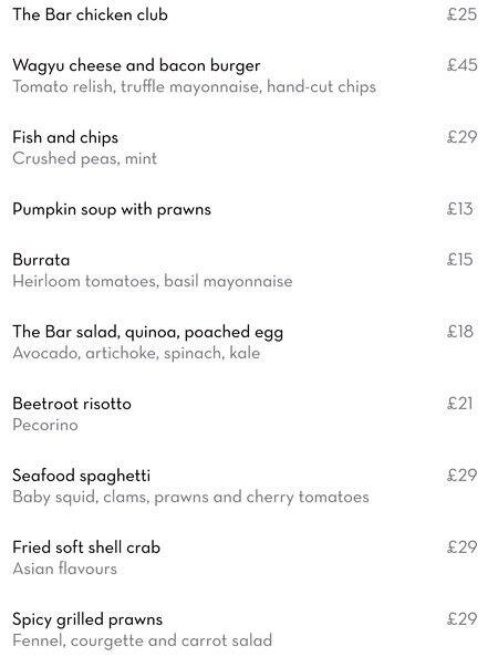 Menu at The Promenade restaurant, London