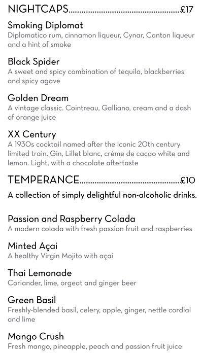 Menu at The Promenade restaurant, London