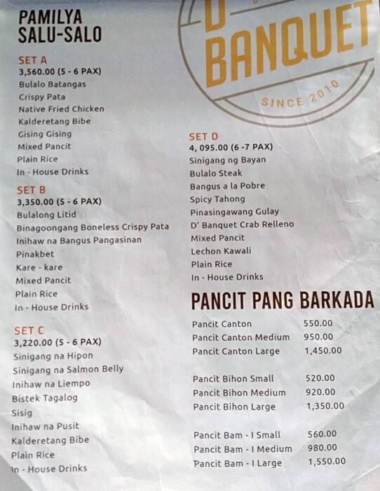 Menu at D' Banquet Bakeshop and Restaurant, Tagaytay