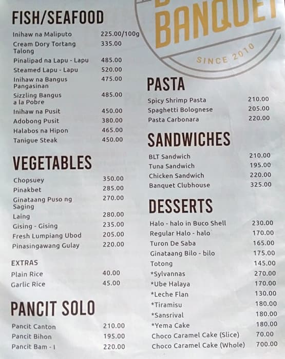 Menu at D' Banquet restaurant, Tagaytay