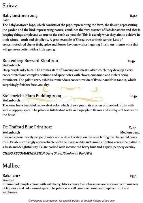 Menu at Amuse-Bouche Food & Wine restaurant, Sandton, Edmund Street