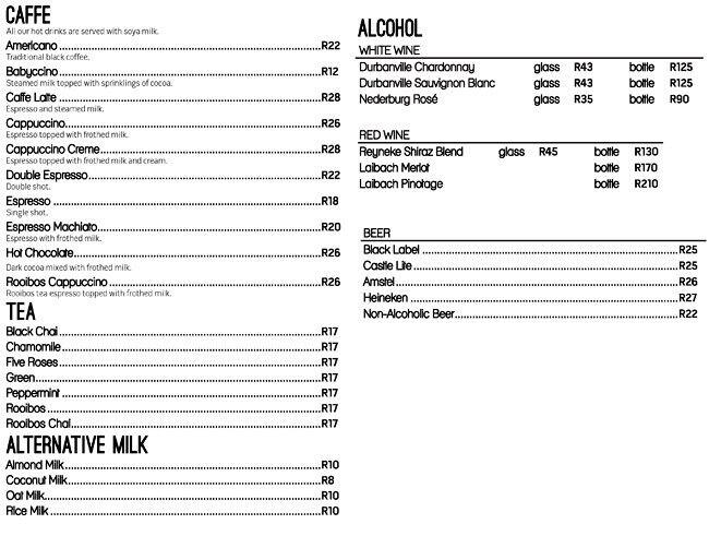 Menu at Conscious 108 restaurant, Randburg