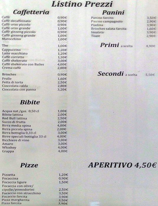 Menu at Once Upon a Time pub & bar, Milan, Via Festa del Perdono