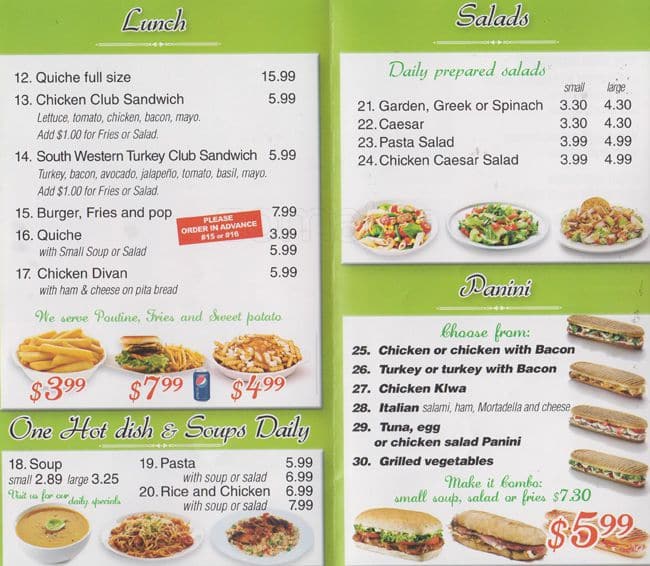 Menu at Five Star Panini restaurant, Ottawa