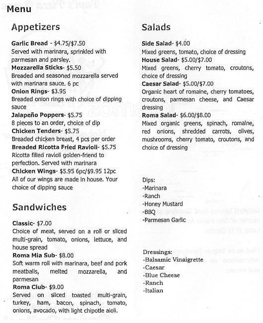 Carta de pizzería Papi's Pizza Roma Inc, El Cerrito