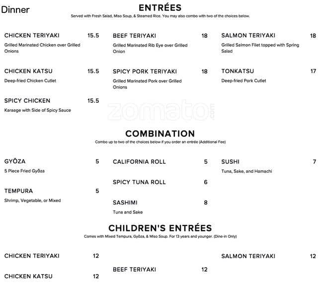 Menu at Nama Sushi SF restaurant, San Francisco