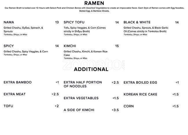 Menu at Nama Sushi SF restaurant, San Francisco