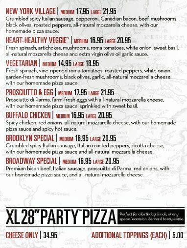 Menu at Russo's pizzeria, Tulsa