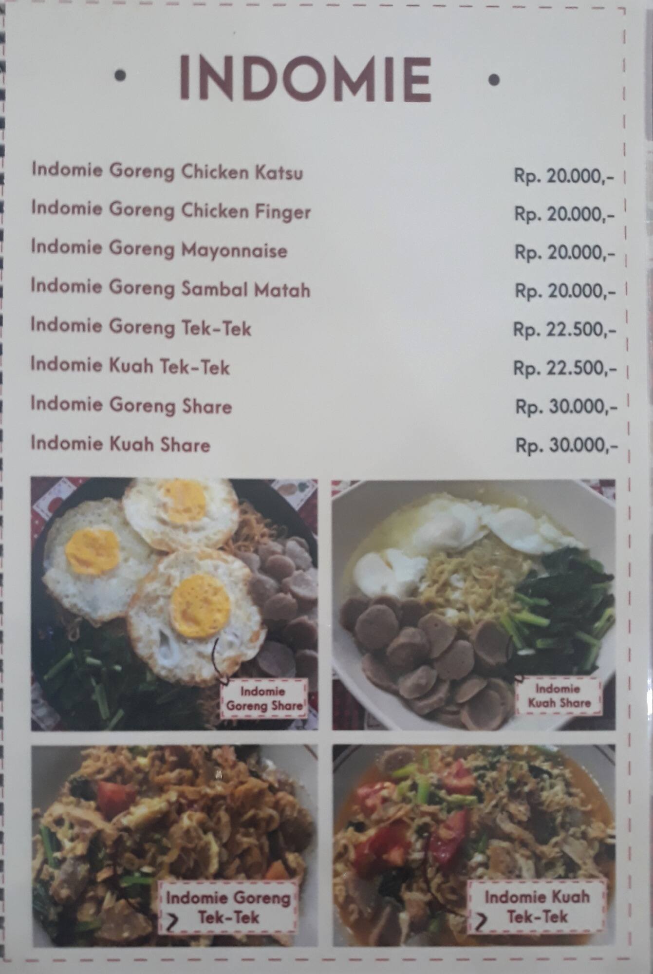 Menu at Mr. Kantin restaurant, Bandung