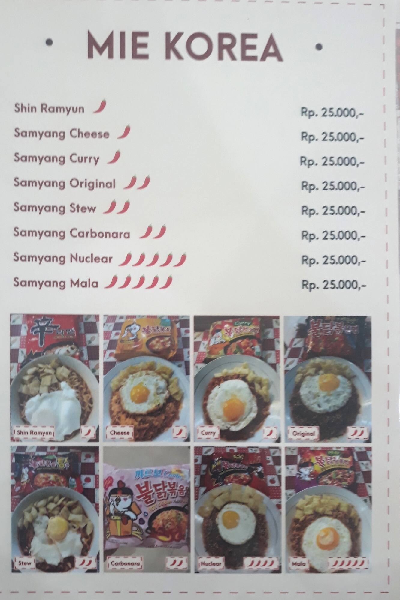 Menu at Mr. Kantin restaurant, Bandung