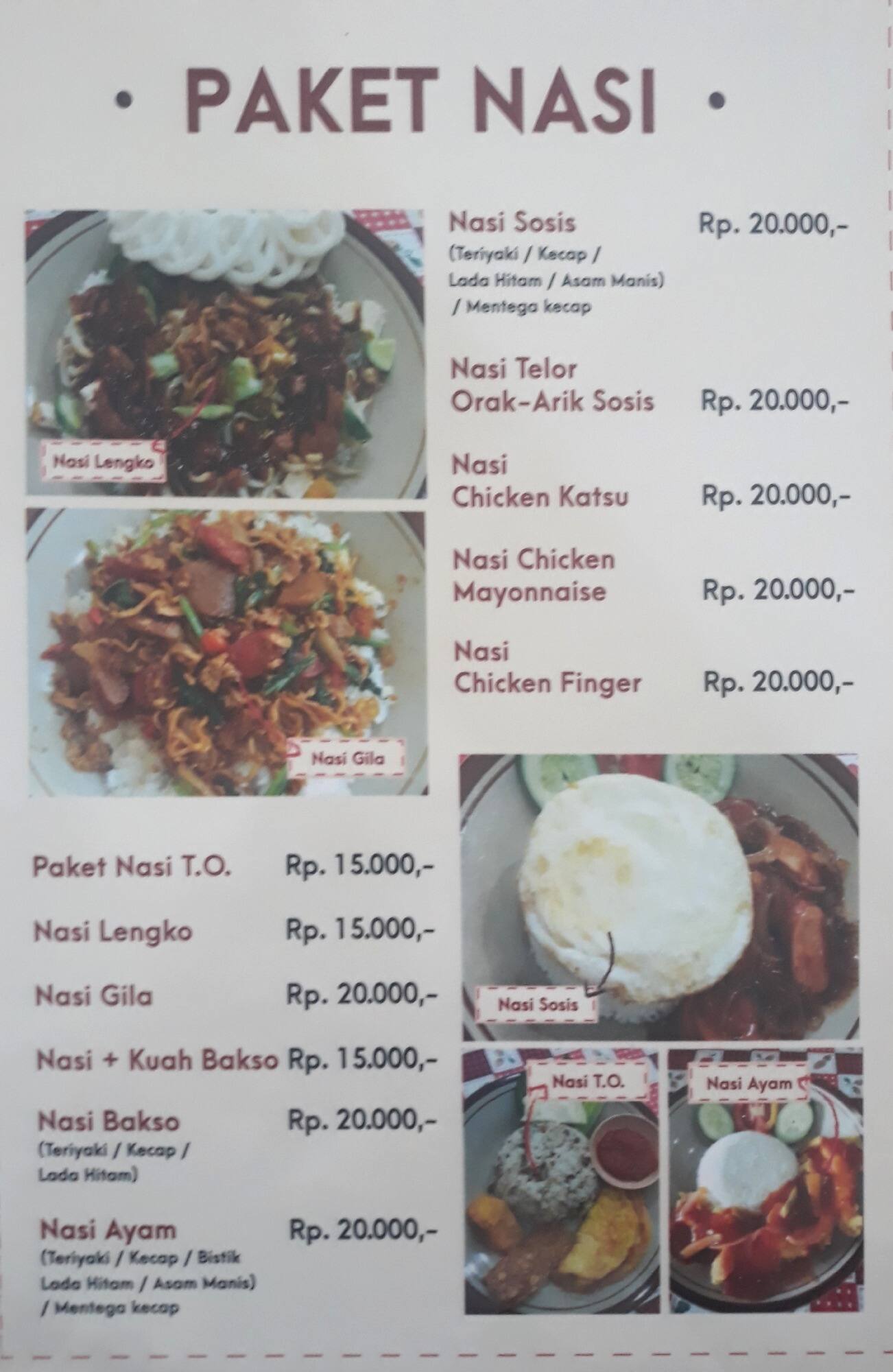 Menu at Mr. Kantin restaurant, Bandung
