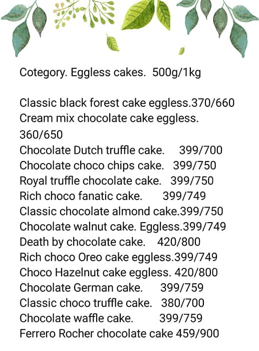 Menu at The Cake Deluxe, Bengaluru, 1st A Cross Rd