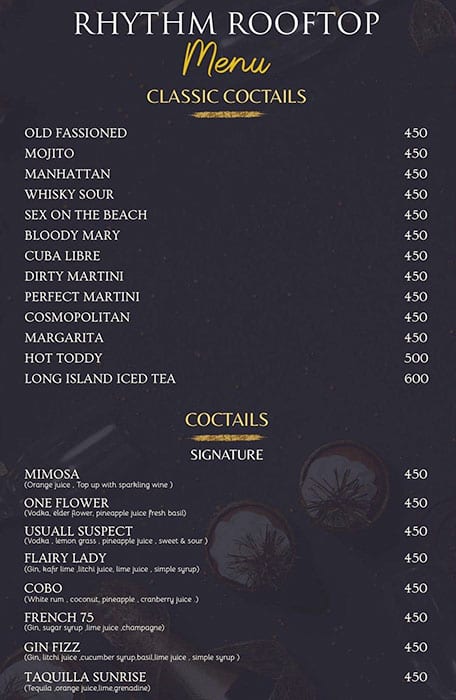 Menu of Rhythm Rooftop Kitchen & Bar, Pimple Saudagar, Pune