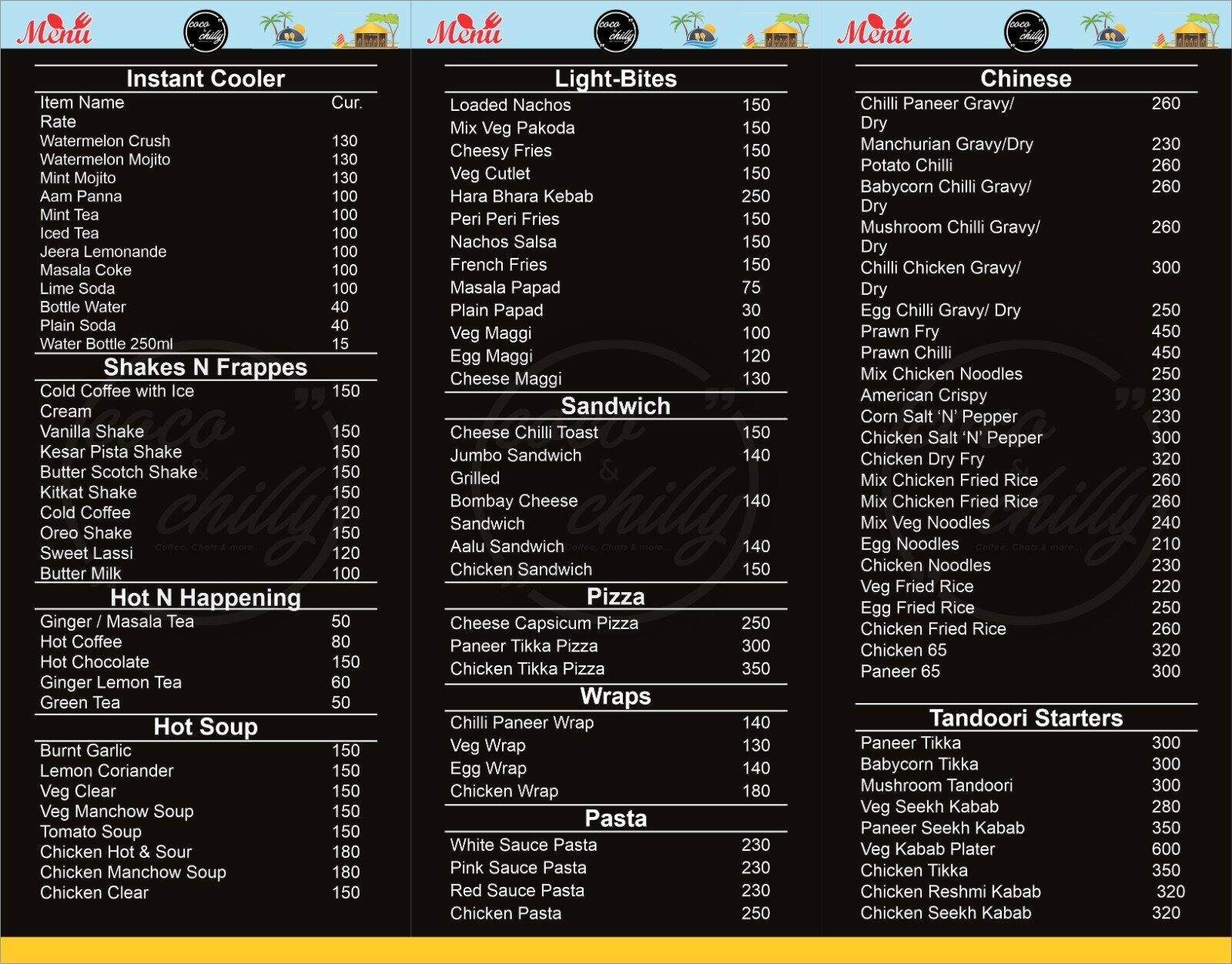 Menu of Coco & Chilly, Dhurwa, Ranchi