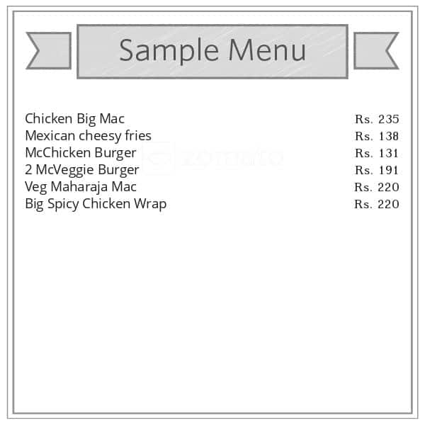 Menu of McDonald's, Katpadi, Vellore