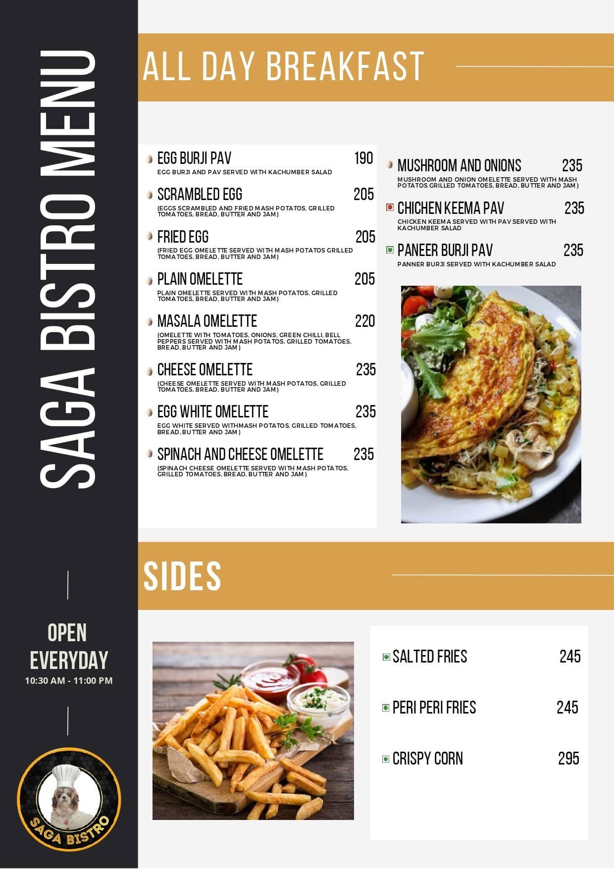 Menu of Saga Bistro, Madhapur, Hyderabad