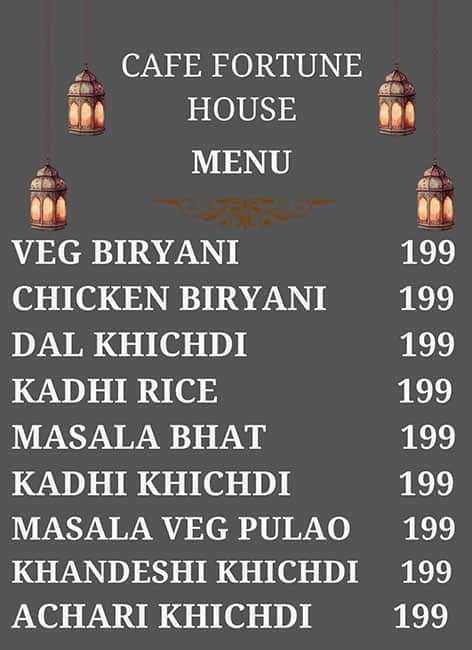 Menu of Fortune House, Magarpatta, Pune