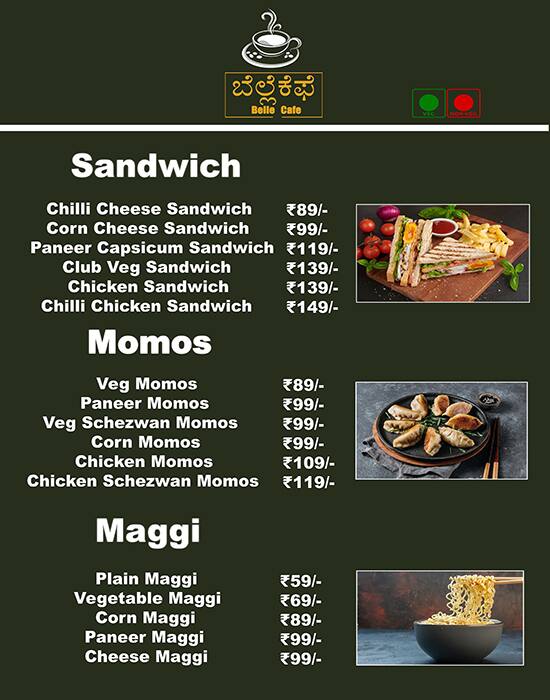 Menu of Belle Cafe, Bommasandra, Bangalore