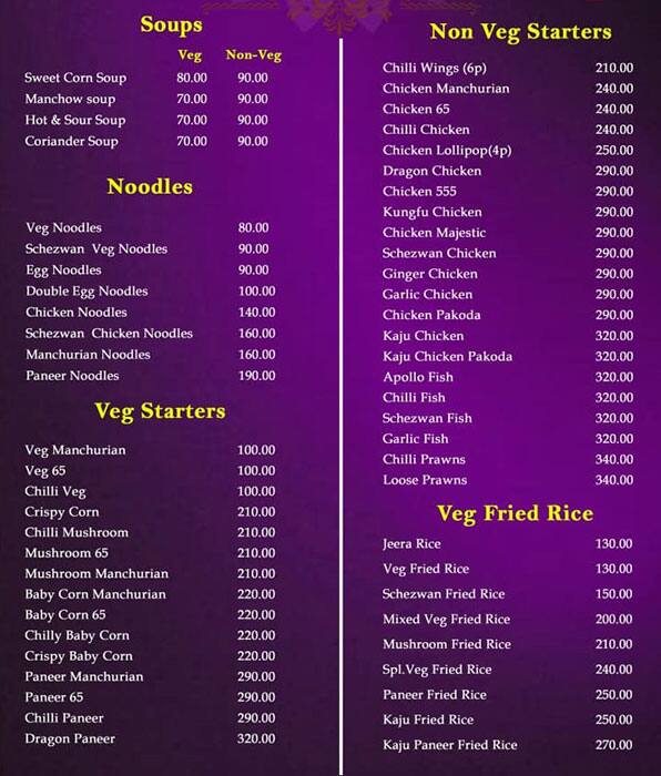 Menu of Ruchi Restaurant, Gajuwaka, Vizag