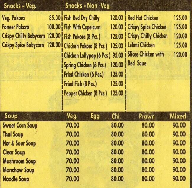 Menu at Anand's Restaurant, Kolkata