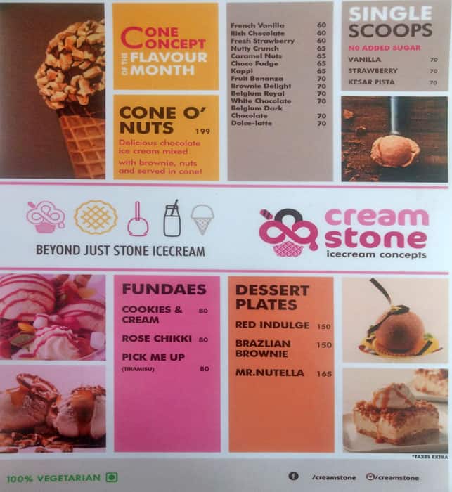 Menu of Cream Stone Ice Cream, Gajuwaka, Vizag