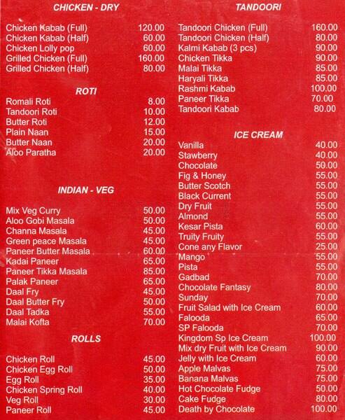 Menu at Kingdom Foods, Bengaluru