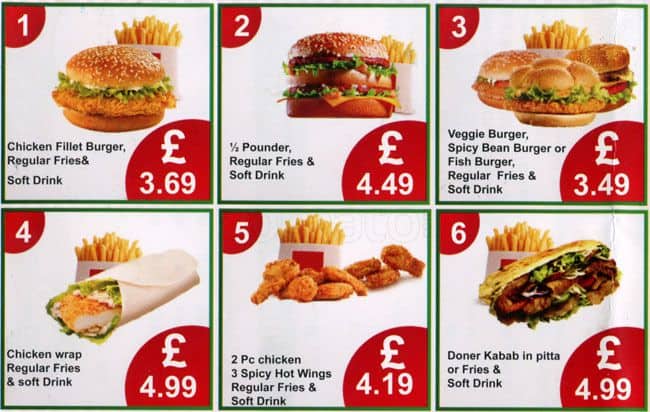 Menu at AJ's Pizza restaurant, Ilford