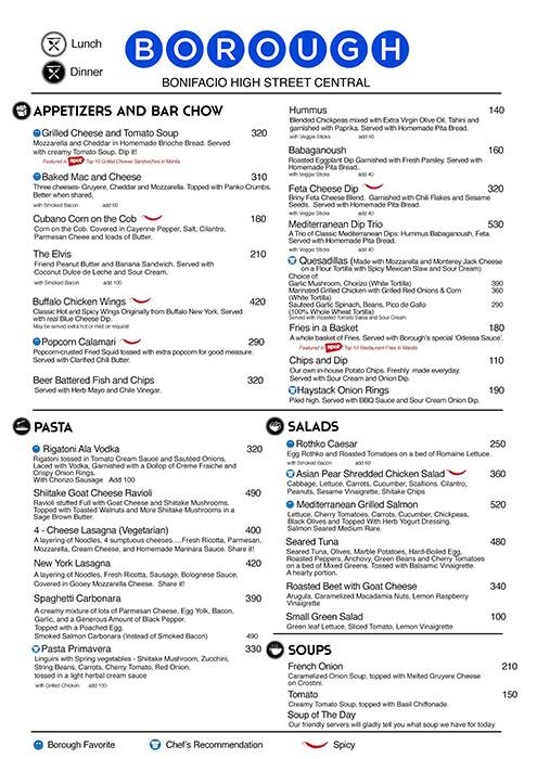 Menu at Borough restaurant, Mandaluyong, Ground Floor