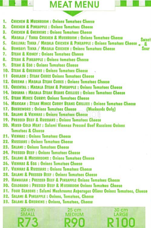 Menu At Pizza Time Restaurant Cape Town Klipfontein Rd