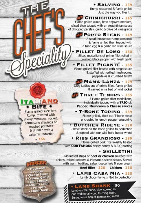 Menu at Papachinos Clearwater restaurant, Roodepoort, Gauteng