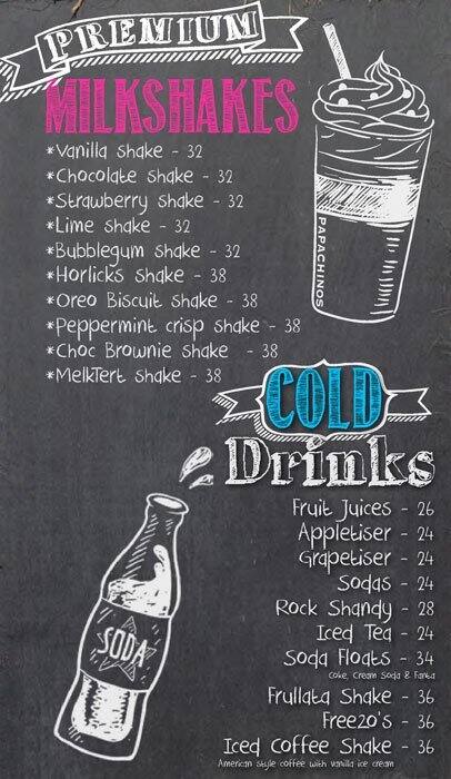 Menu at Papachinos Clearwater restaurant, Roodepoort, Gauteng