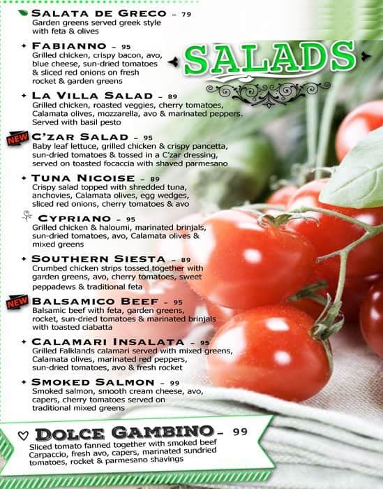 Menu at Papachinos Clearwater restaurant, Roodepoort, Gauteng