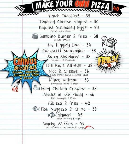 Menu at Papachinos Clearwater restaurant, Roodepoort, Gauteng