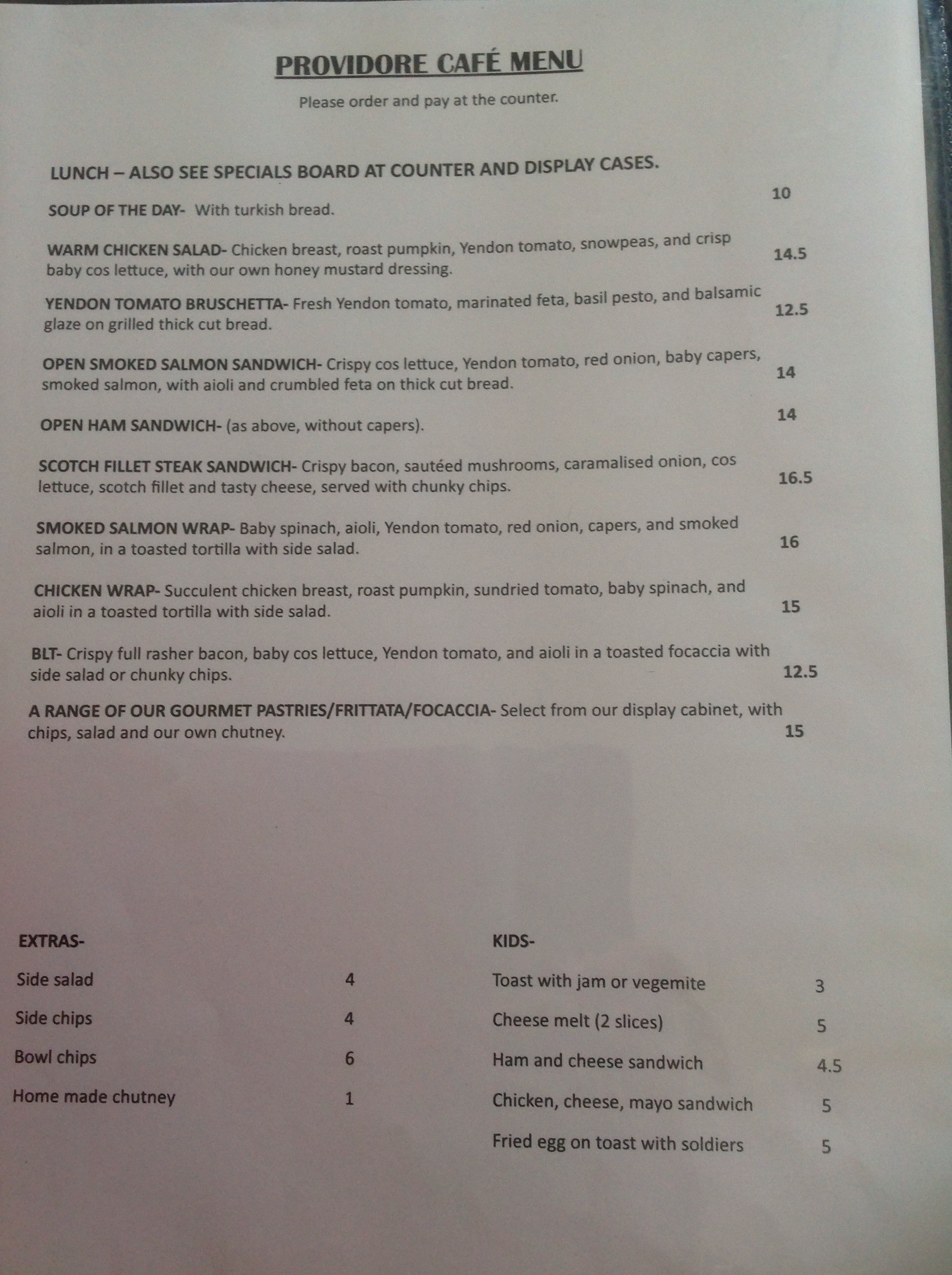 Menu at Providore Cafe Lake Gardens, Lake Gardens