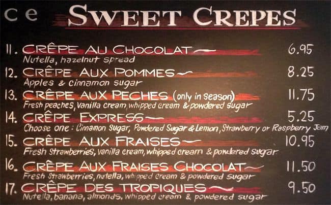 Menu at Crepe De France restaurant, Seattle
