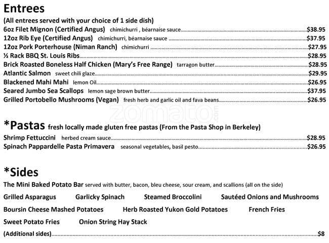 Menu at Level Two steakhouse, Oakland