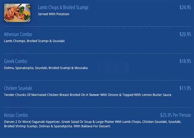 Menu at Kostas Cafe, Plano, W Park Blvd