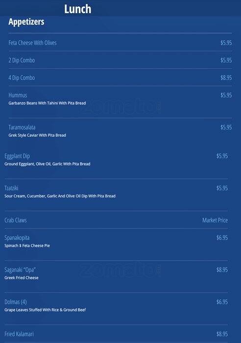 Menu at Kostas Cafe, Plano, W Park Blvd