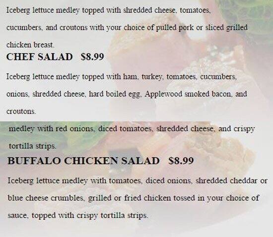 Menu at 238 Cherokee Grill steakhouse, Kings Mountain