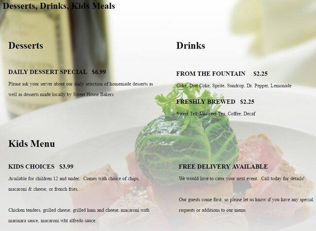 Menu at 238 Cherokee Grill steakhouse, Kings Mountain