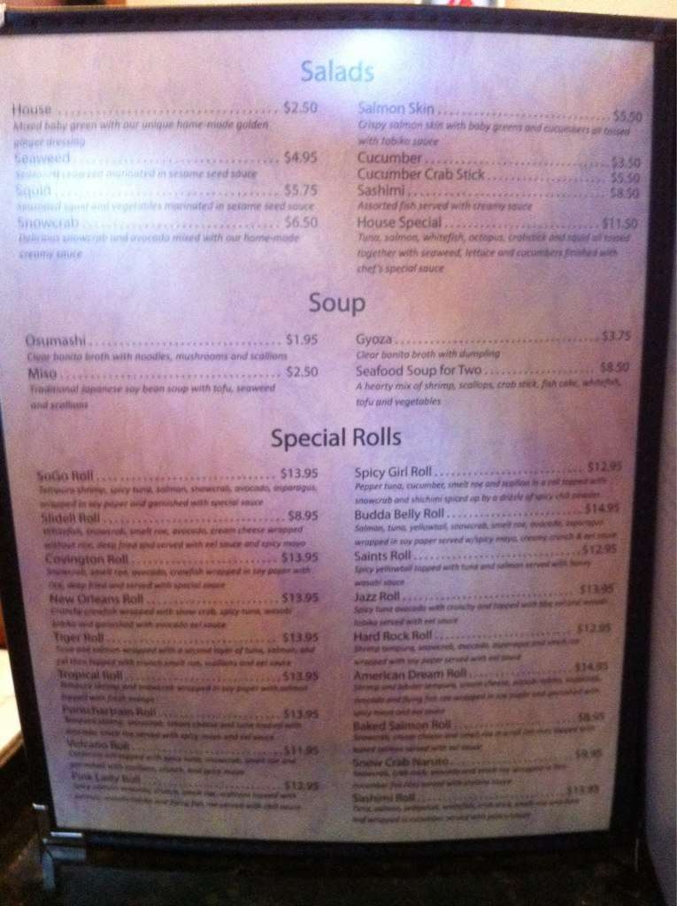Menu at Sogo Japanese Restaurant, Slidell