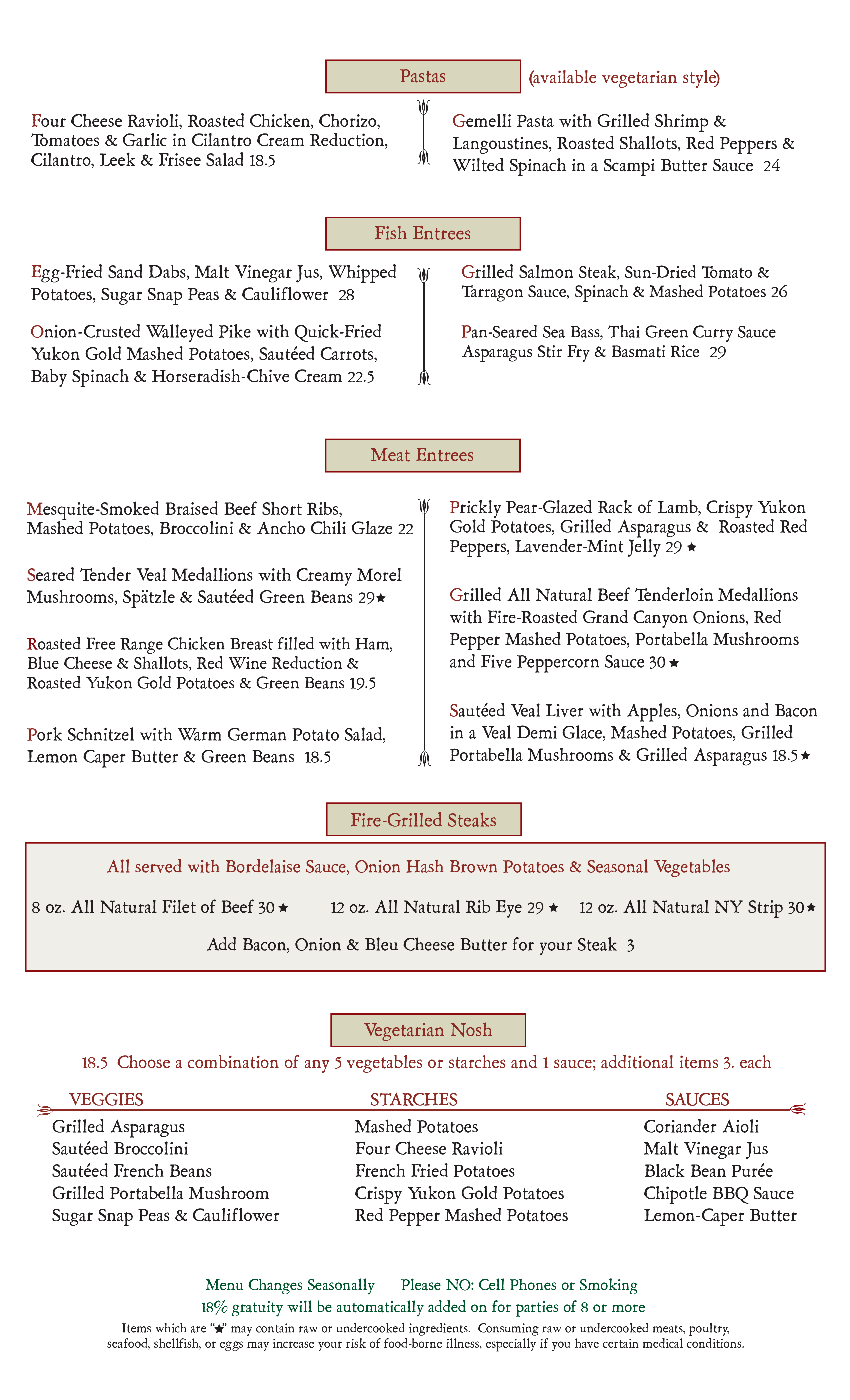 Menu at Stables Ranch Grille restaurant, Tubac, 1 Ave De Otoro Rd