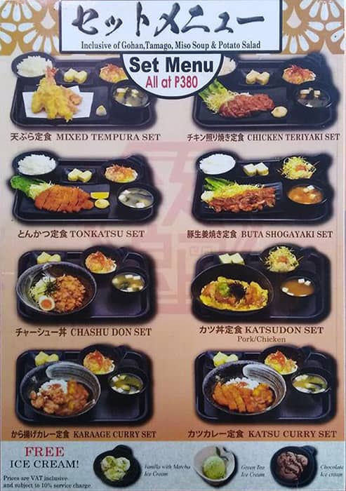 Menu at Ramen Jiro restaurant, Mandaluyong