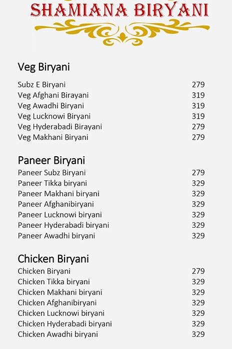 Menu of Shamiana Biryani, Airoli, Navi Mumbai