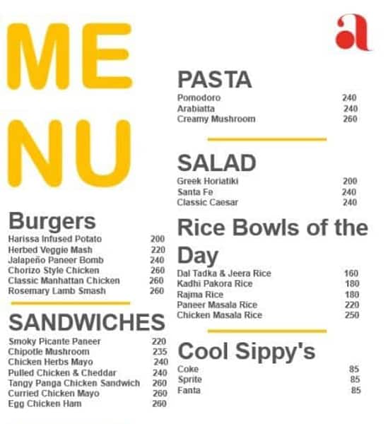 Menu of Awfis Cafe, Gachibowli, Hyderabad