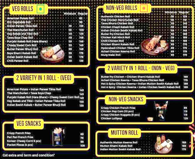 Menu of Rolls Studio, Sector 62, Noida