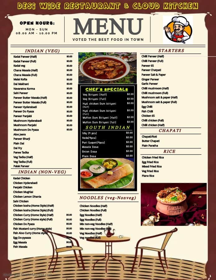 Menu of Desi Wide Restaurant & Cloud Kitchen, Kalyani Nagar, Cuttack
