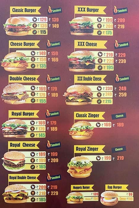 Menu of Burger Space, Nedumbassery, Kochi
