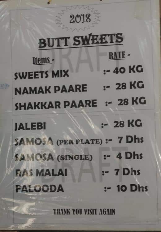 Menu at Butt Sweet House desserts, Abu Dhabi